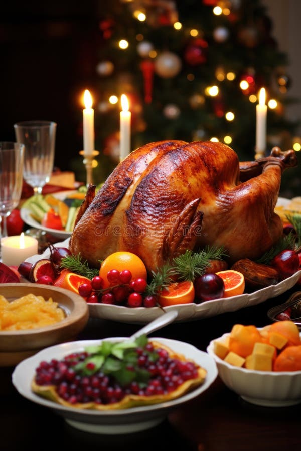 A Table Set for a Christmas Feast with All the Trimmings is Captured ...