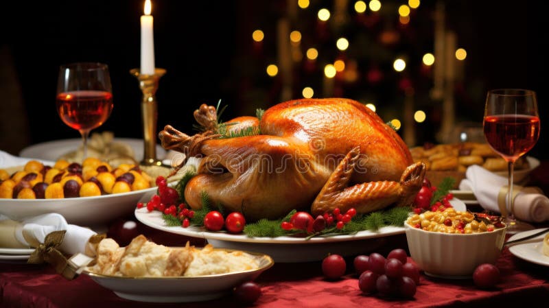 A Table Set for a Christmas Feast with All the Trimmings is Captured ...