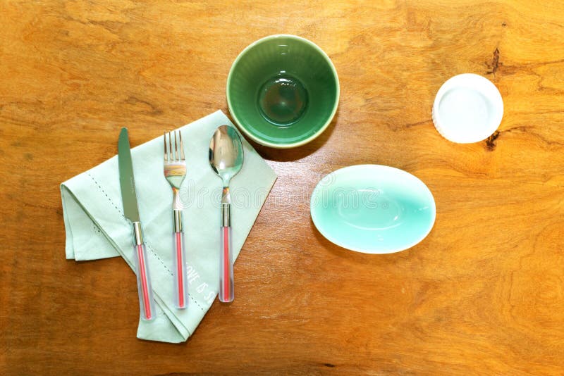 Table Set with Crockery and Kitchen Elements Stock Image - Image of ...
