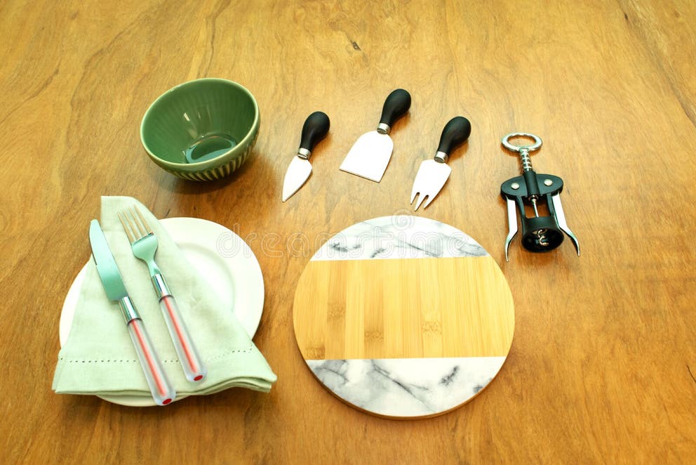 Table Set with Crockery and Kitchen Elements Stock Photo - Image of ...