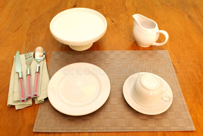 Table Set with Crockery and Kitchen Elements Stock Photo - Image of ...