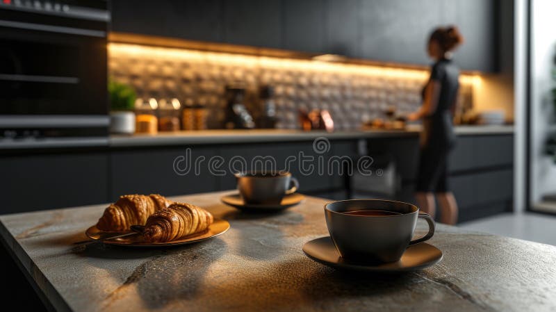 Table Set with Croissants and Cup of Coffee Stock Photo - Image of french, tasty: 375710968