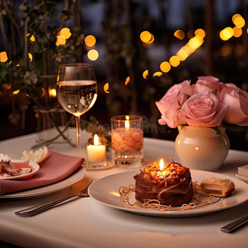 The Table is Set for the Dinner of a Couple in Love Stock Photo - Image ...