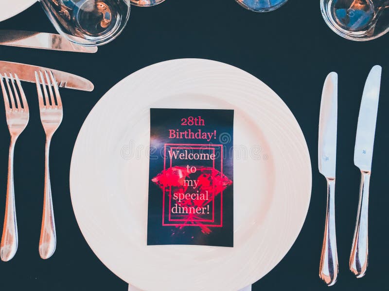 Table Set with Dinner Invitation for the 28th Birthday Editorial Stock ...