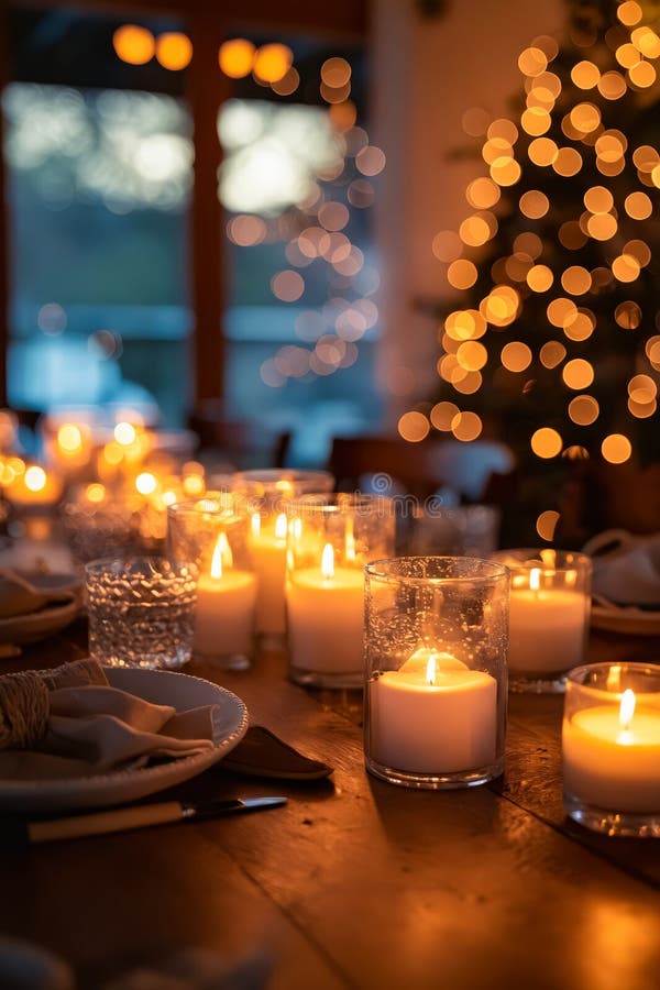 A Table Set for a Dinner Party with Candles on it. Generative AI Stock ...