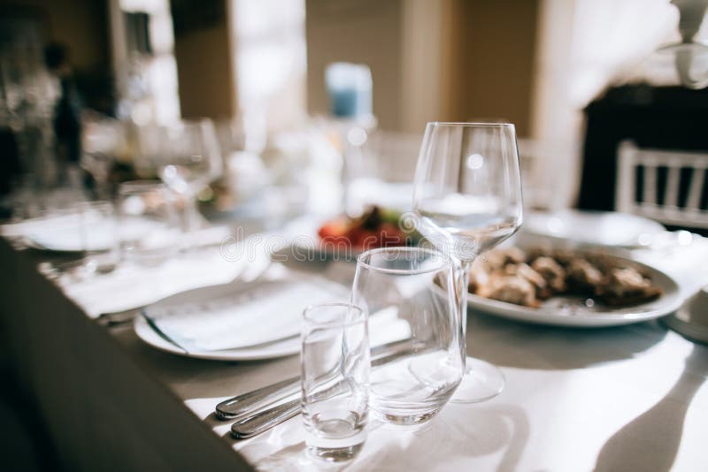 Table Set for Dinner in Restaurant with Food Stock Photo - Image of ...