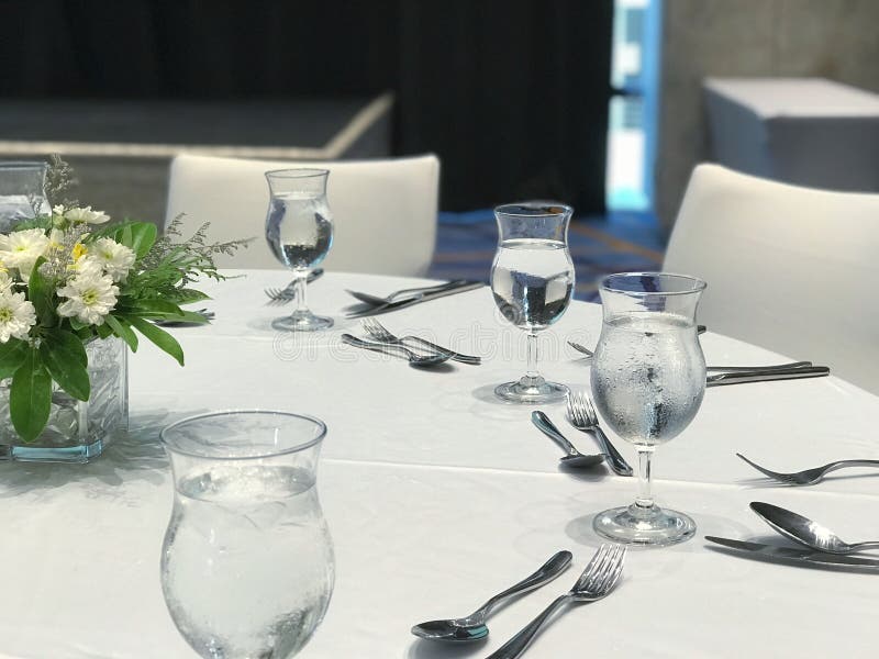 Table Set for a Dinner in a Restaurant with a Glass of Water Stock ...