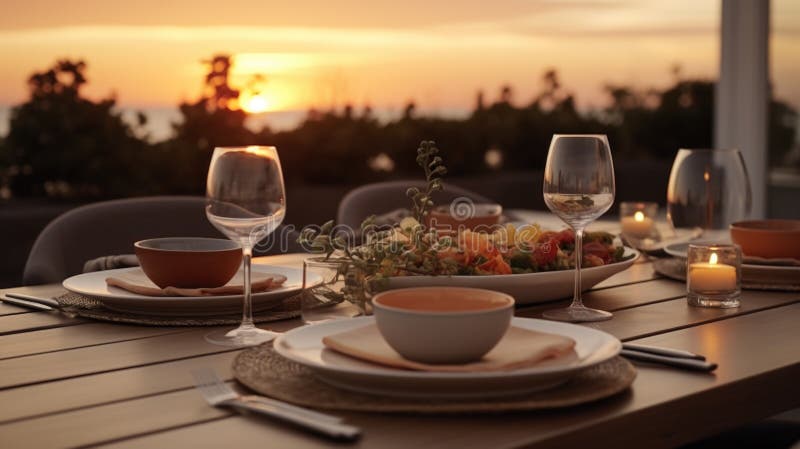 A Table Set for a Dinner with a View of the Sunset. Perfect for ...