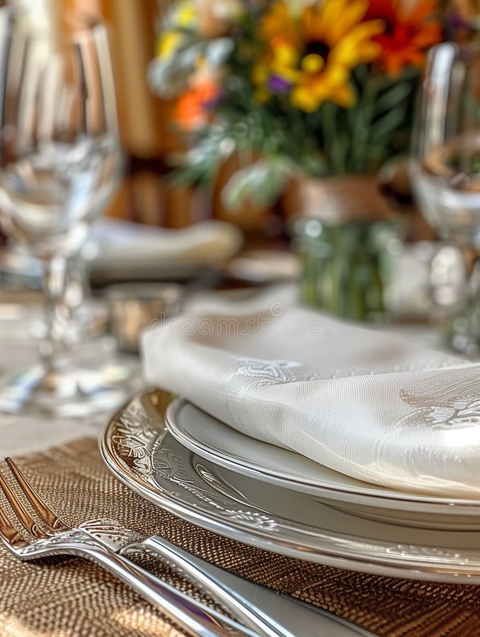 A Table Set with Elegance, Complete with Plates and Glasses, Perfect ...
