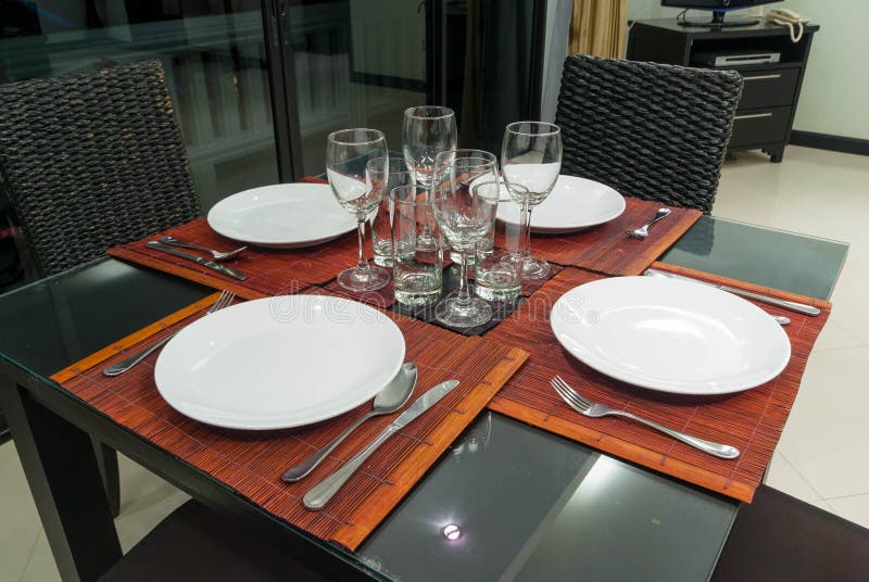Table Set for an Event in Living Room Stock Photo - Image of family ...