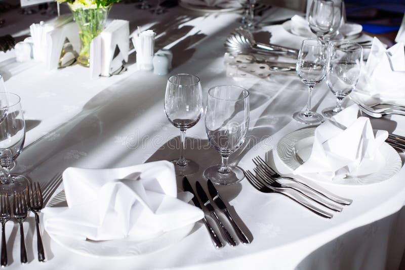Table Set for an Event Party or Wedding Stock Photo - Image of interior ...