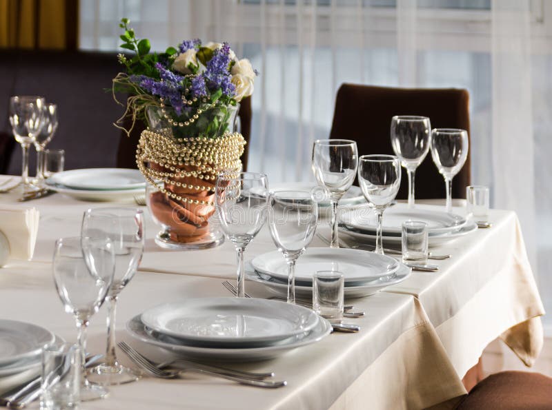 Elaborate Table Setting at a Wedding Reception Stock Image - Image of ...
