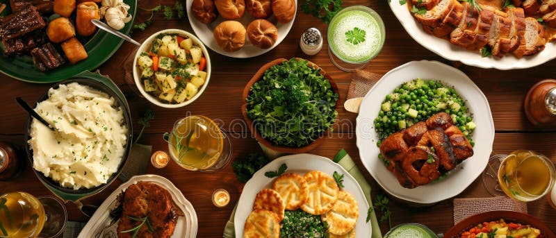 A Table Set with a Feast of Irish Dishes Prepared for a Saint Patricks ...