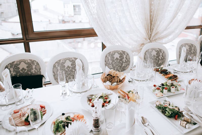 Table Set with Food for an Event Party or Wedding Reception Stock Photo ...