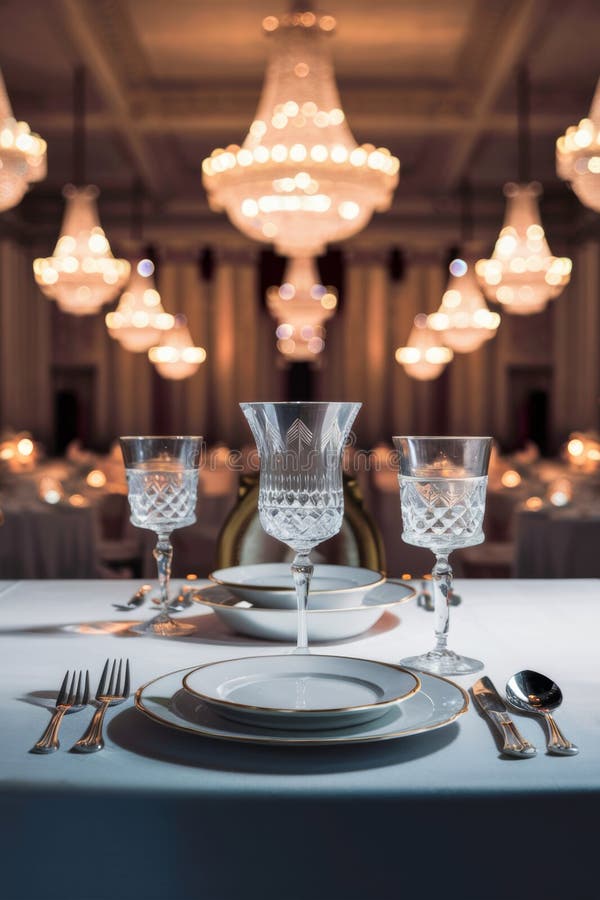 A Table Set for a Formal Dinner with Silverware and Glasses, AI Stock ...