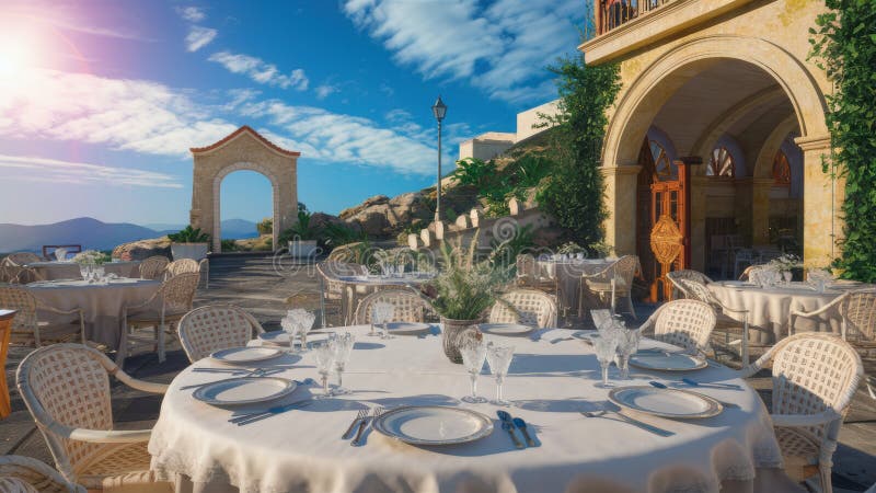 A Table Set for a Formal Dinner with White Plates and Silverware, AI ...