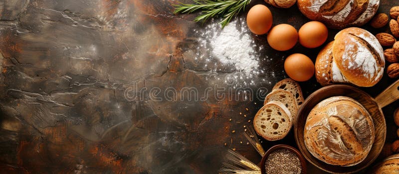 Table Set with Freshly Baked Bread and Assorted Foods. Stock Image ...