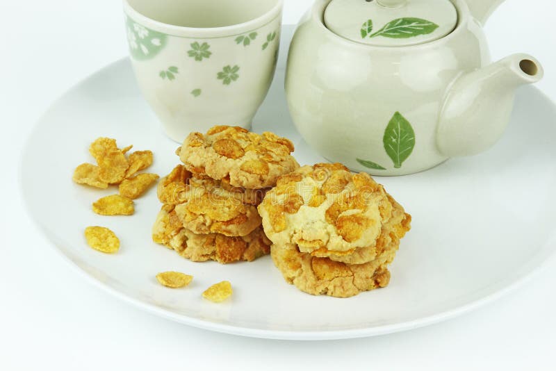 Table Set for High Tea with Cookies on White Background Stock Image ...