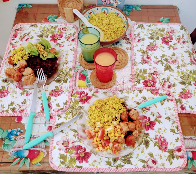 Table Set with Lunch and Cashew Juice To Complement. Let S Have Lunch ...