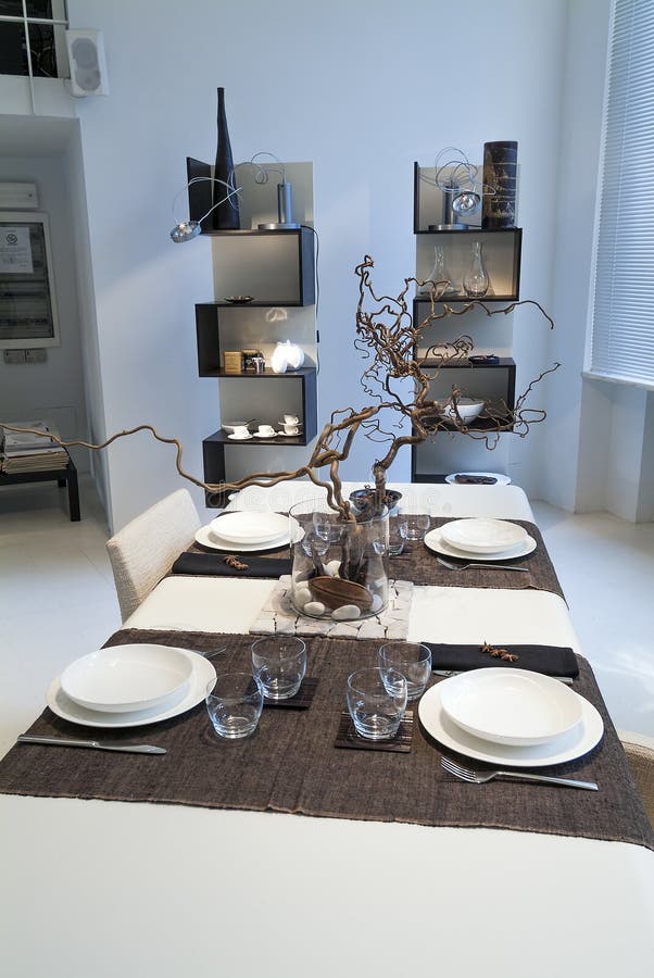 Table Set in a Modern Setting Stock Photo - Image of decor, dinner ...