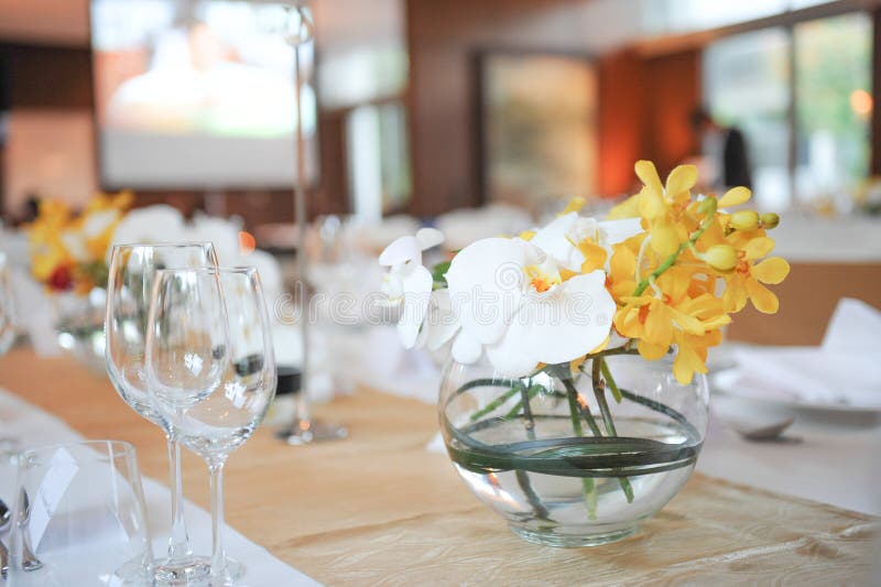 Table set and orchid stock photo. Image of party, event - 99982724