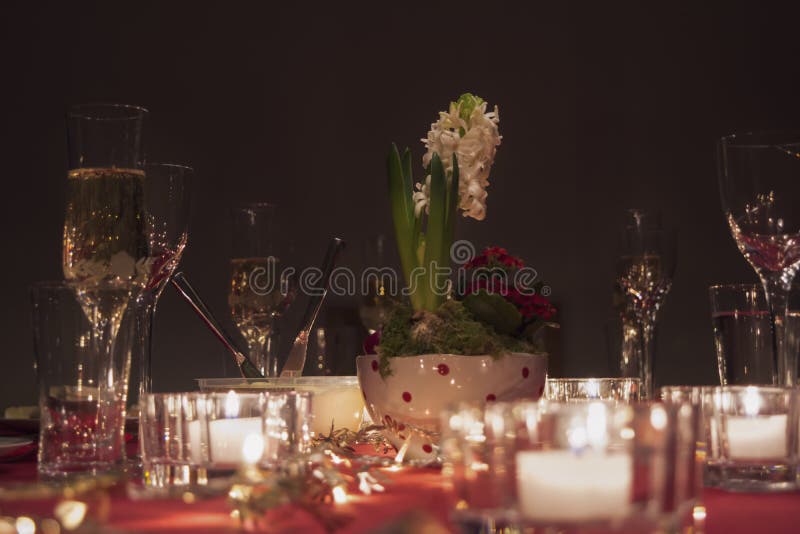 Table Set for Party with Champagne Stock Image - Image of dinner ...
