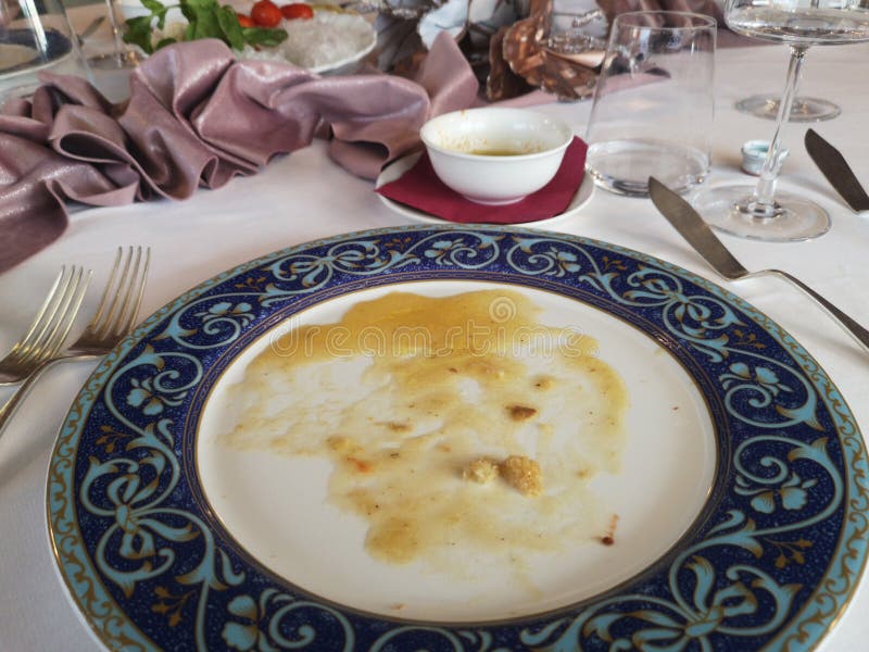 Table Set with Plate at the End of the Meal- Stock Photo - Image of ...