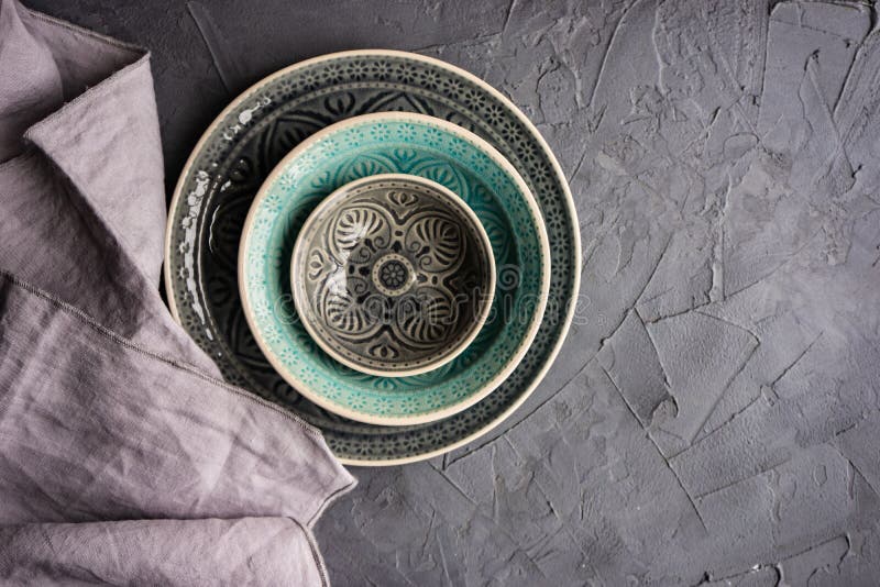 Table set with plates stock image. Image of dinner, kitchen - 146001745