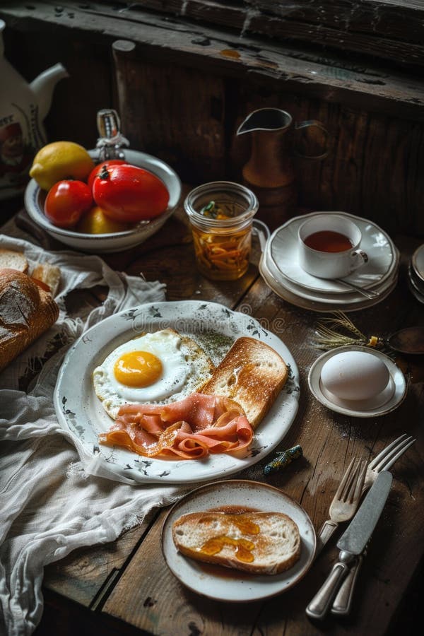 A Table Set with Plates of Food and Silverware, Suitable for Dining ...