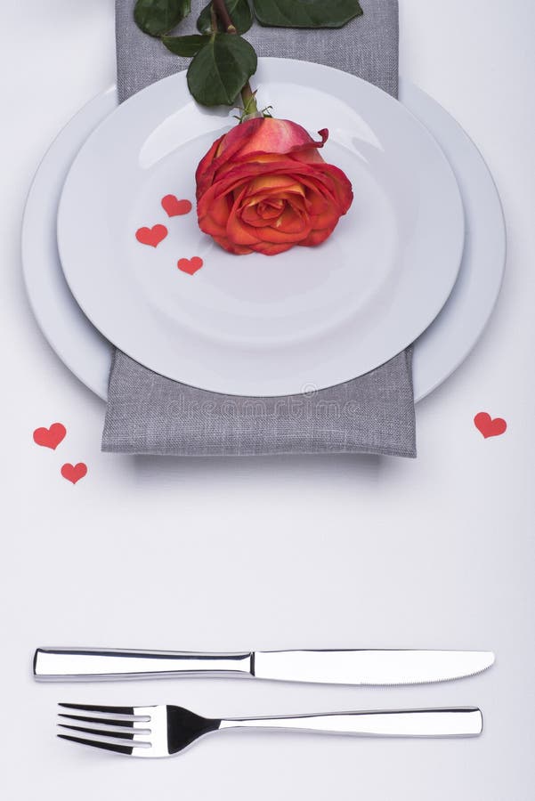 Restaurant Table Set for Valentines with a Rose Stock Image - Image of ...