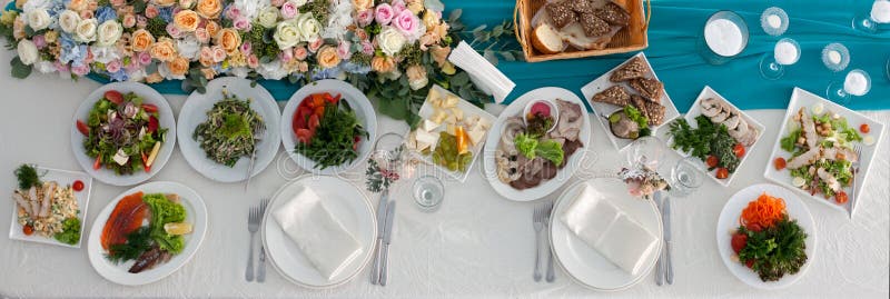 Table Set and Salad for a Wedding Reception Top View Stock Image ...