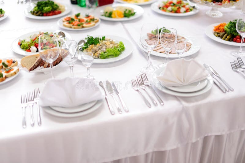 Table Set Service with Silverware and Glass Stock Image - Image of ...