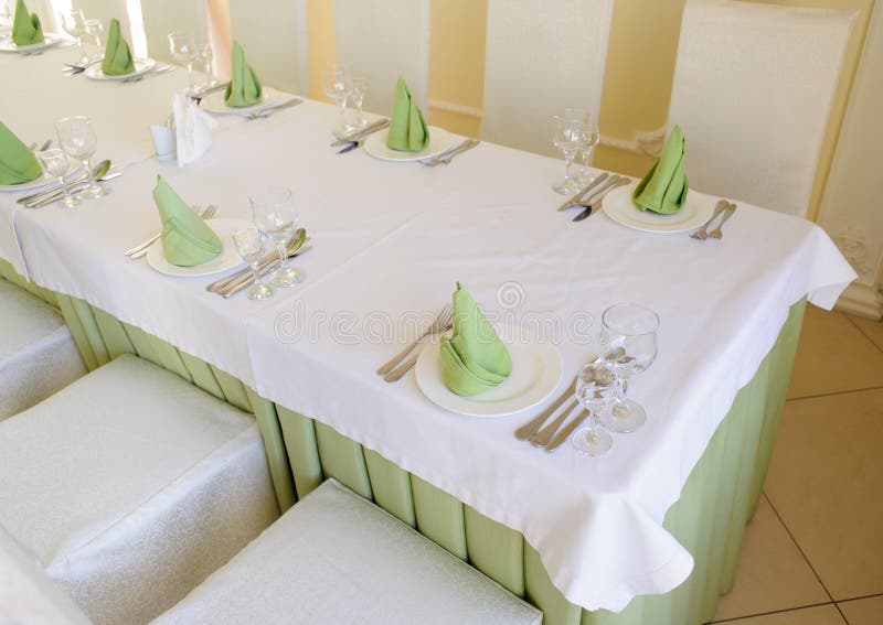 Table Set Service with Silverware and Glass Stemware at Restaurant ...