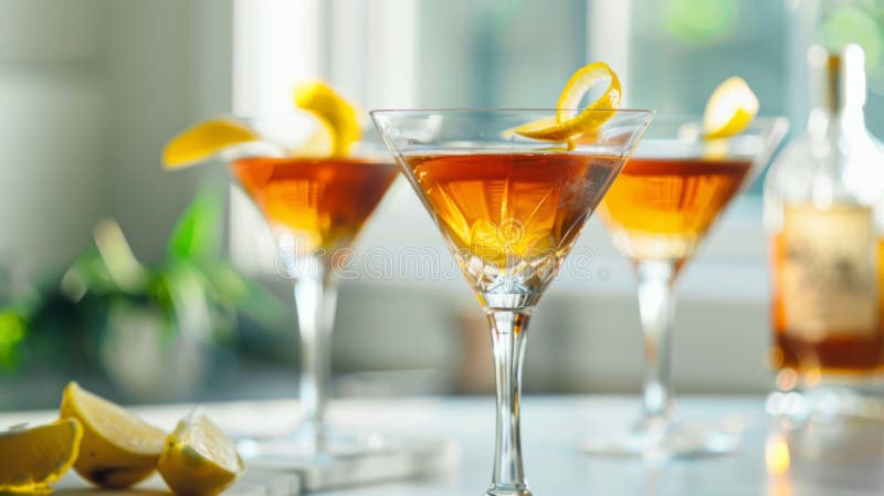 Three Glasses Filled with Drinks on Table Stock Photo - Image of ...