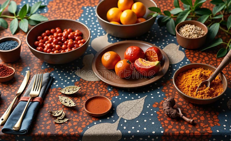 A Table Set with Traditional Bush Foods, Aboriginal and Natural ...