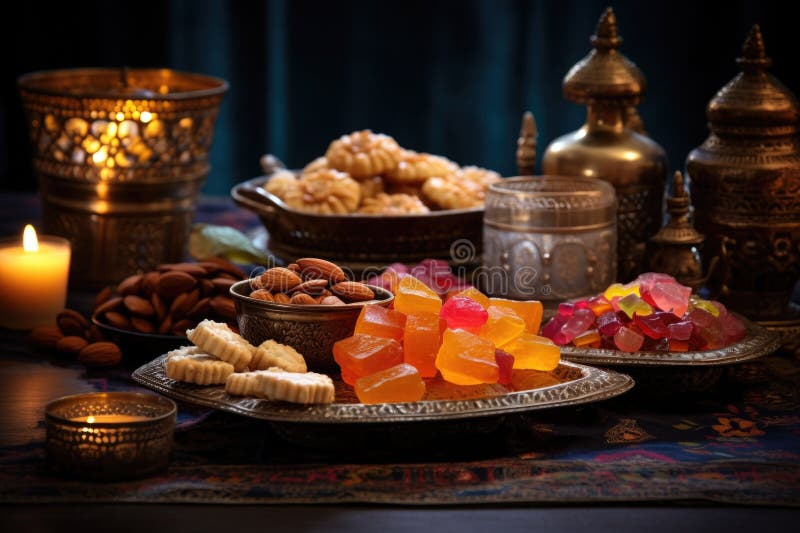 A Table Set with Traditional Diwali Sweets Stock Image - Image of ...