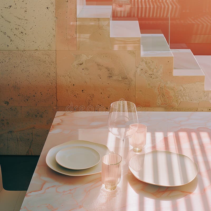 A Table Set for Two - the Oval Plates and Wine Glasses. Stock Photo ...