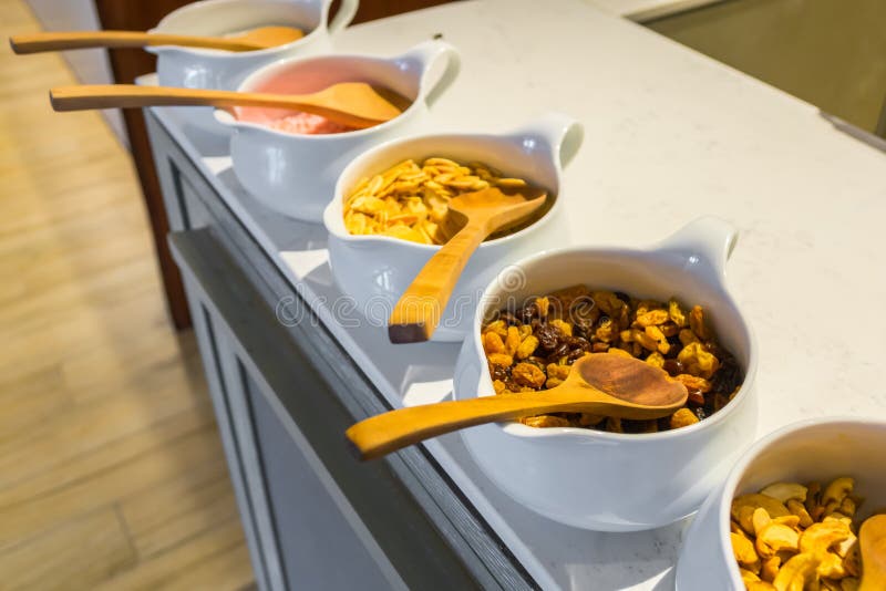 Table Set Up for Continental Breakfast . Stock Image - Image of black ...