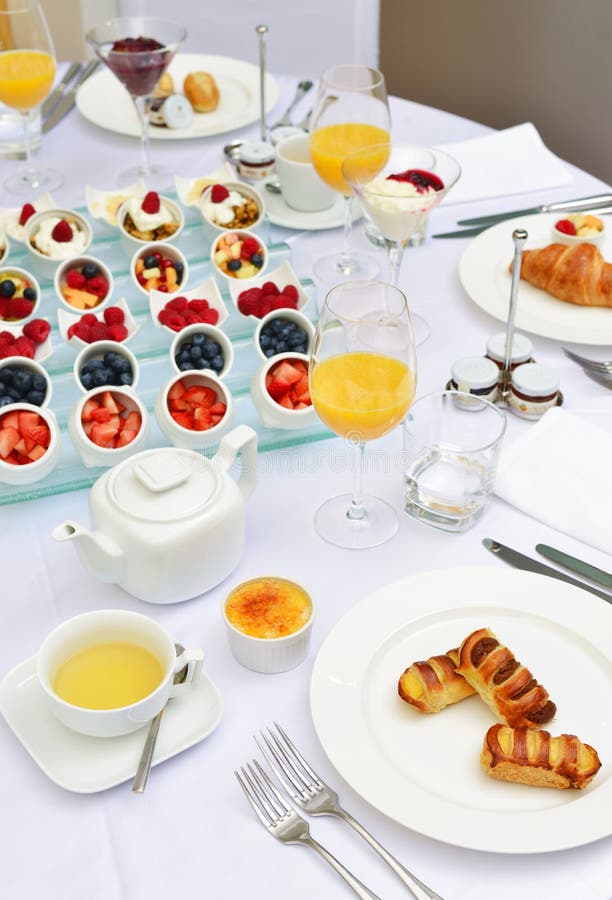 Table Set Up for Continental Breakfast Stock Photo - Image of dishware ...