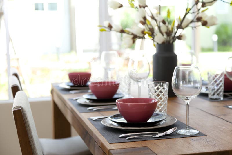 Table Set Up for Dinning Room Stock Photo - Image of drink, food: 82912442
