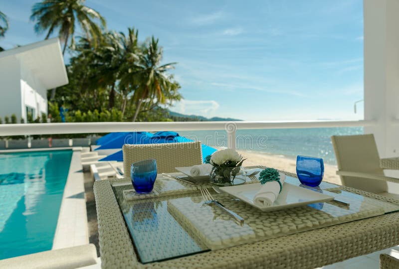 Table Set Up on the Terrace of a Restaurant by the Sea Stock Photo ...