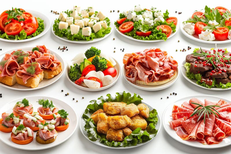 Table Set with Variety of Food Plates Stock Photo - Image of menu ...