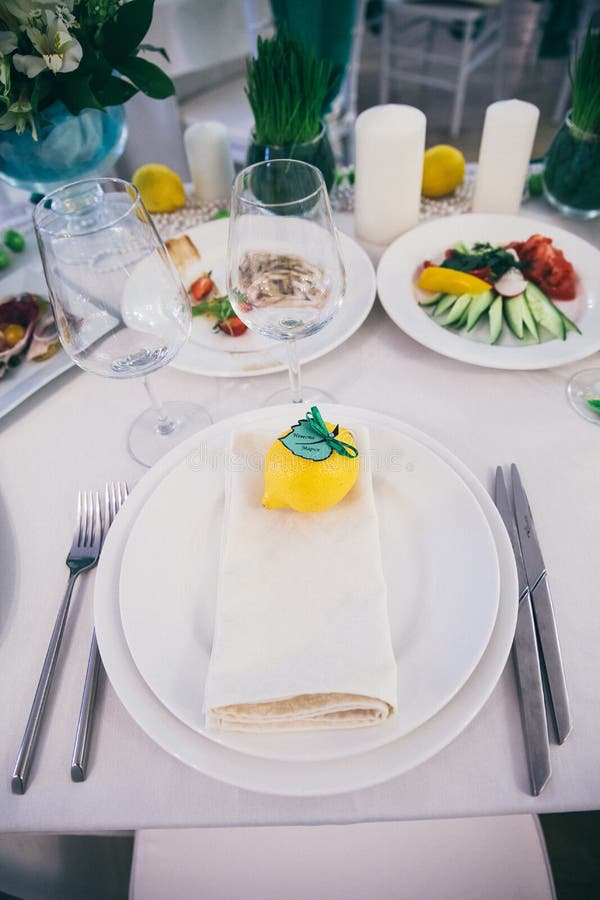 Table Set for Wedding or Another Event in Green Color Stock Photo ...