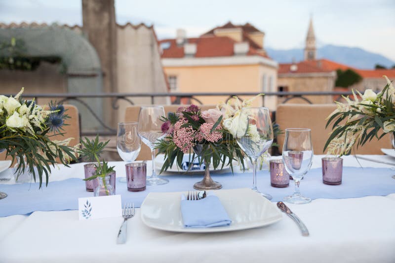 Table Set for a Wedding Dinner on the Terrace of the Restaurant Stock ...