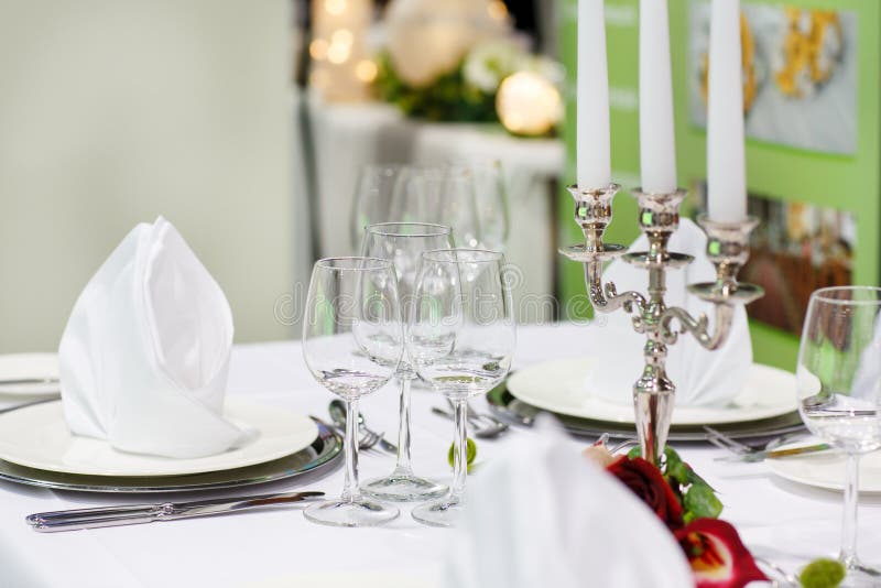 Table Set for Wedding or Event Party. Stock Image - Image of gathering ...