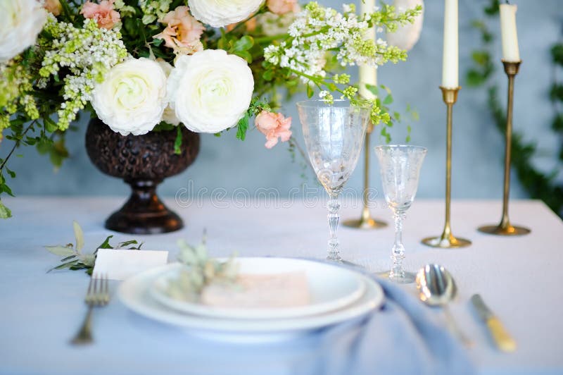 Table Set for Wedding Reception Stock Image - Image of glass, candle ...