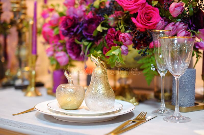 Table Set for Wedding Reception Stock Image - Image of amber, knife ...