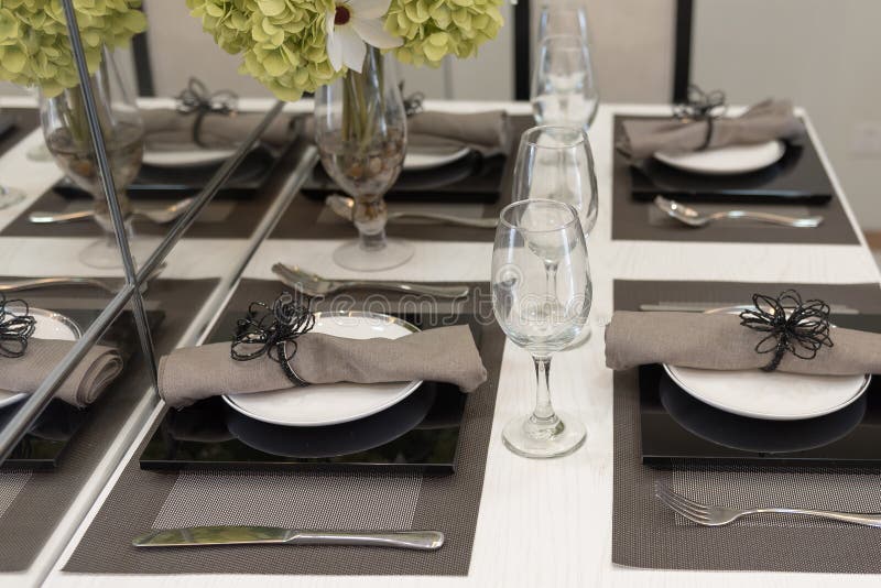 Table Set on Wooden Dining Table Stock Image - Image of equipment ...