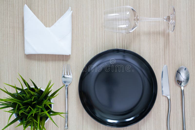 Table Setting from Above Elegant Empty Plate Cutlery Napkin and Stock ...