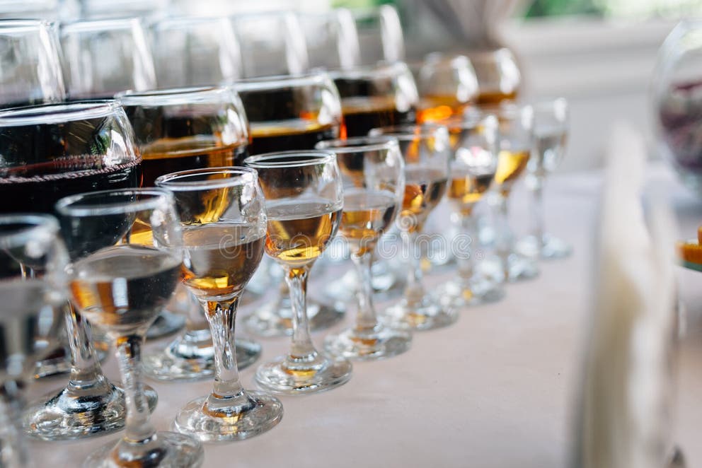 Table Setting with Alcohol for a Buffet Table Stock Photo - Image of ...